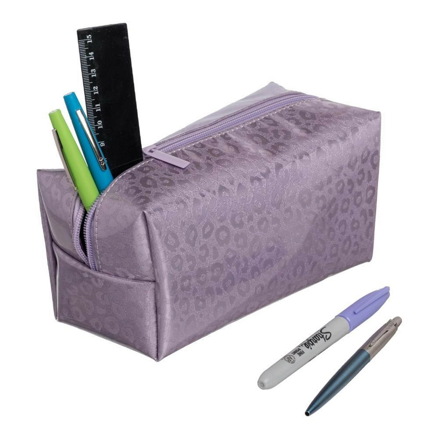 WHSmith Grey Glitter Animal Print Design Cube Pencil Case With Zip ...