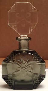 Rare Octagonal Smoke Colored Czechoslovakian Perfume Bottle with Daisy ...