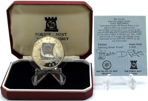 Coin Silver proof viking Ship 1979 50p IOM Inscribed Edge box | eBay