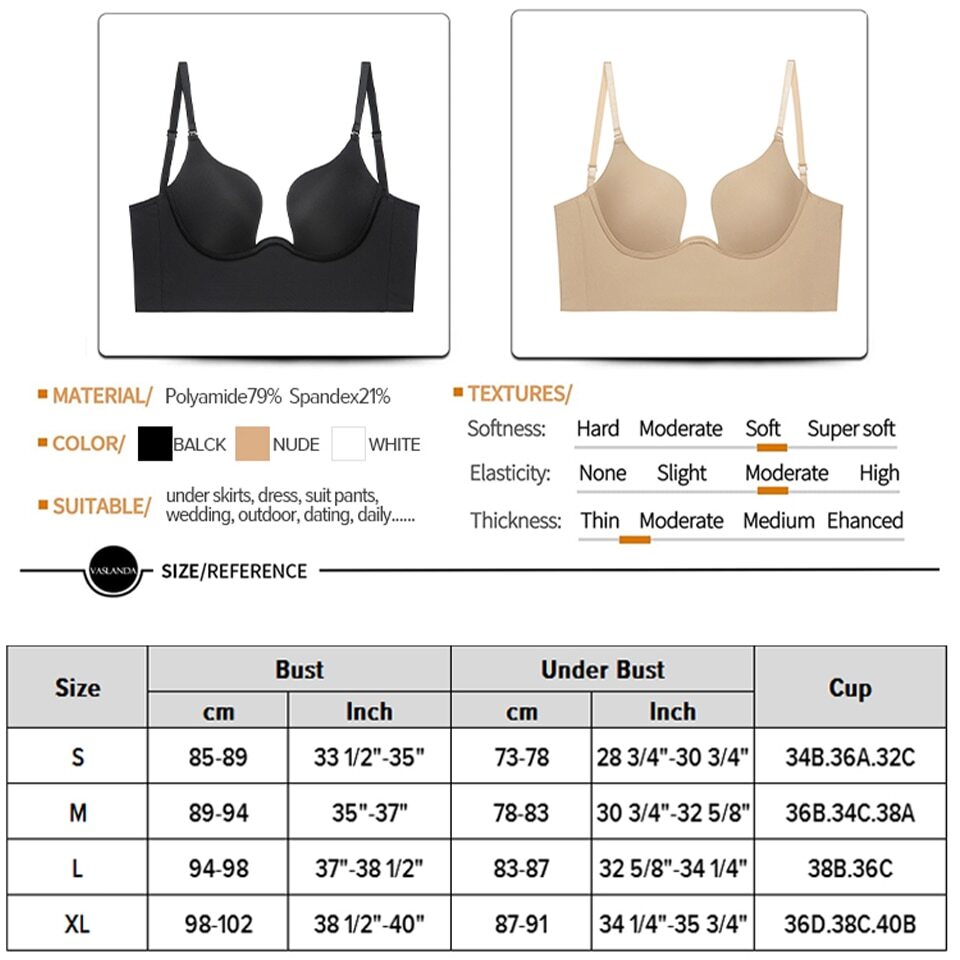 Women Low Back Bra Deep U Plunge Backless Bra Multiway Convertible Low ...