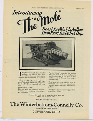 1928 Winterbottom Connelly Co. Ad: The Mole - Mine Boring Machine ...