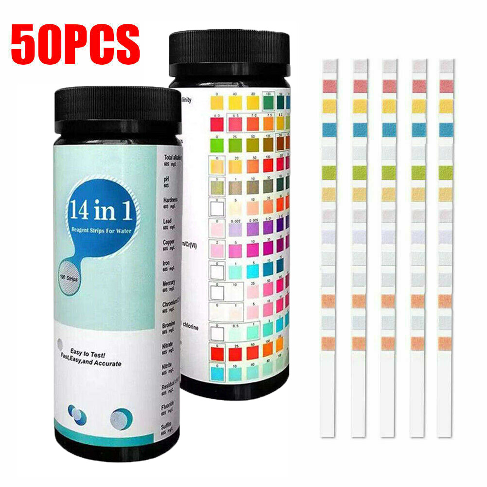 50PCS 14 In 1 Water Test Strips Kit Home Drink Water Poole Well Tap ...