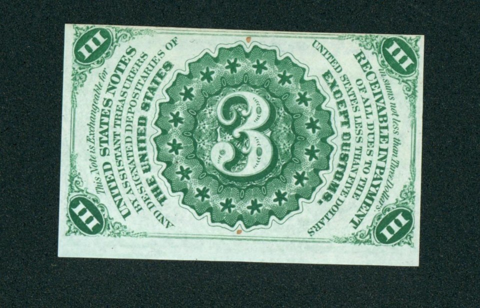 1863 3¢ Cents ((CU)) Third Issue U.S. Fractional Currency ** PAPER ...