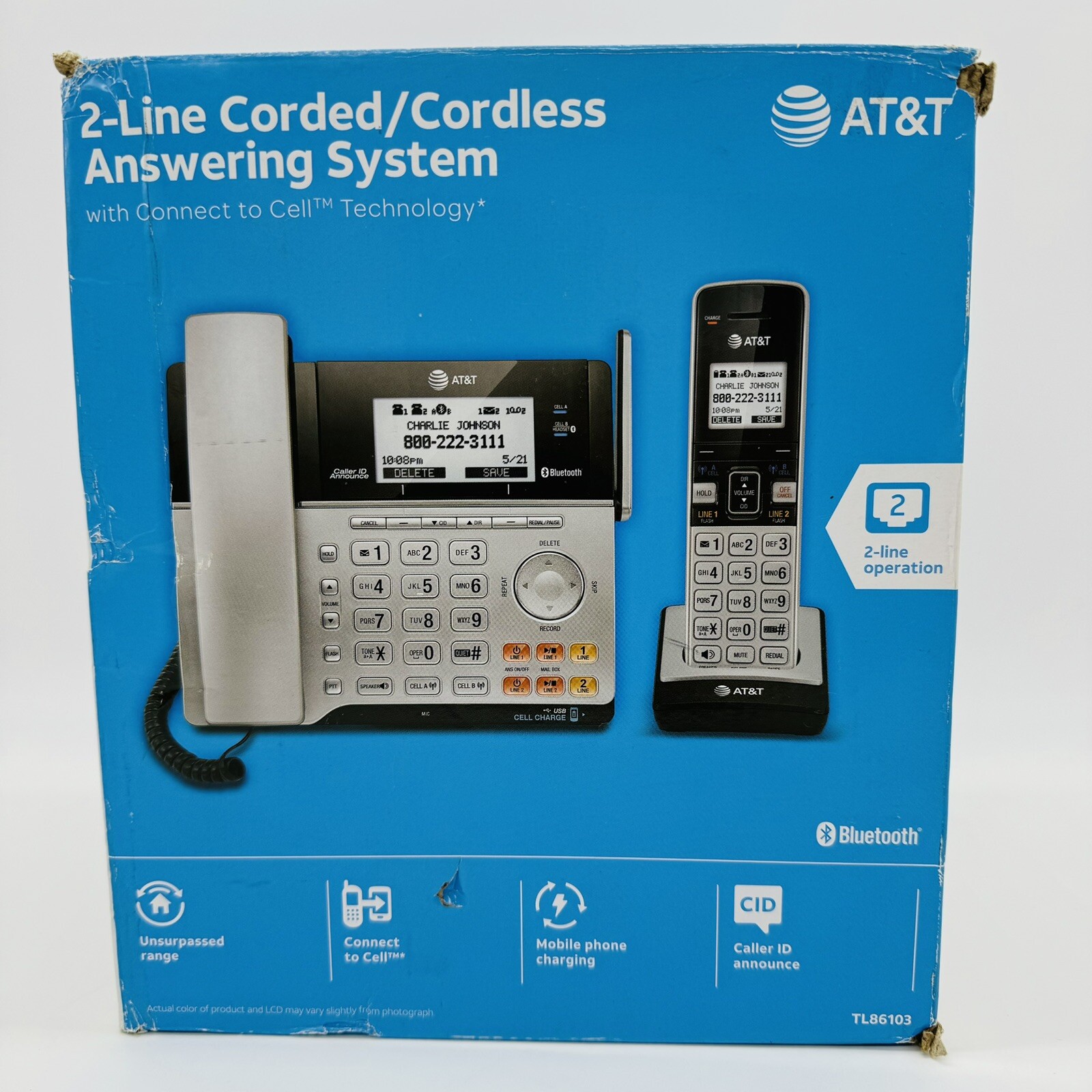 AT&T - TL86103 DECT 6.0 2-Line Expandable Corded/Cordless Phone with ...