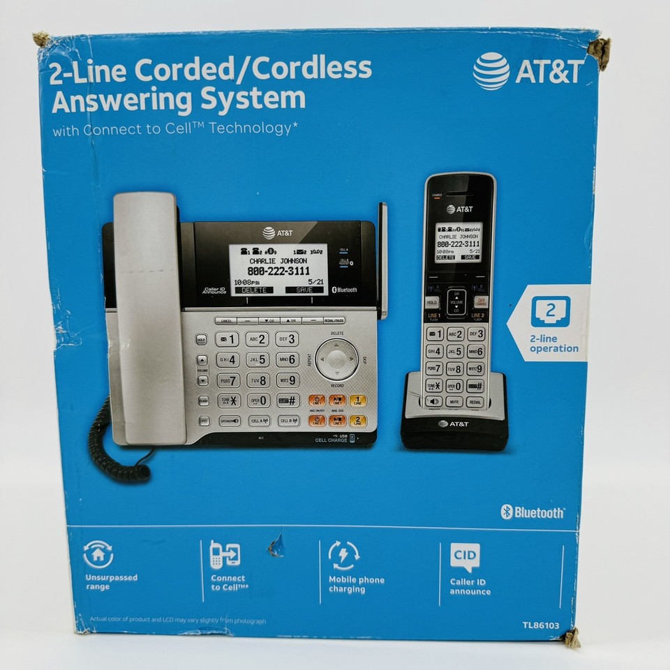 AT&T - TL86103 DECT 6.0 2-Line Expandable Corded/Cordless Phone with ...