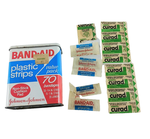 Vintage Metal Band Aid Container with a few vintage band aids. | eBay