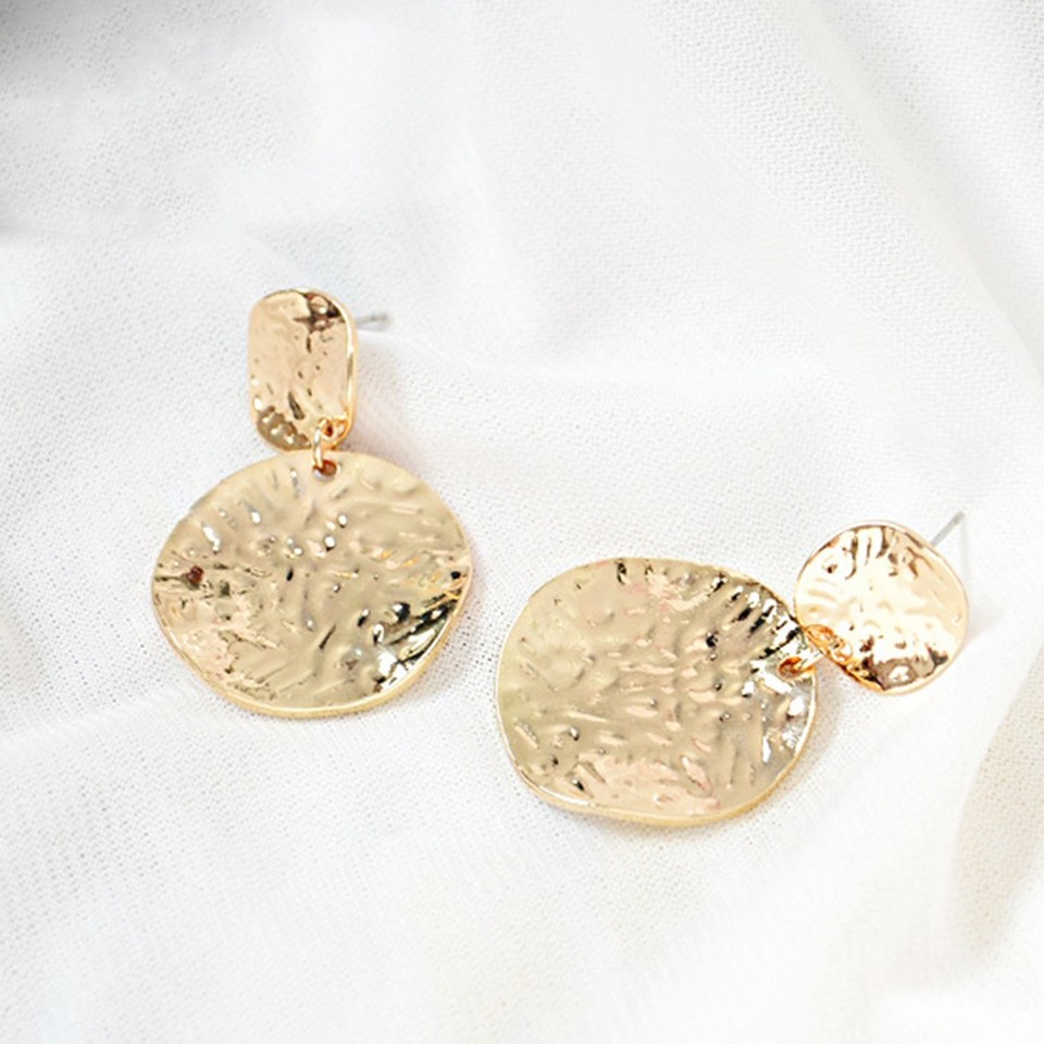 Disc Drop Large Hammered Round Studs Fashion Miss | eBay Australia