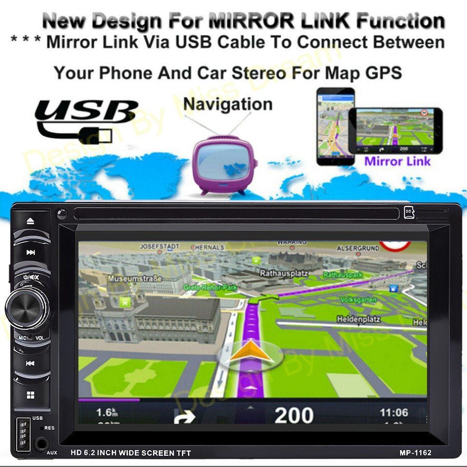 Car Stereo Mirrorlink-GPS Bluetooth Radio Double 2 Din 6.2" CD DVD ...