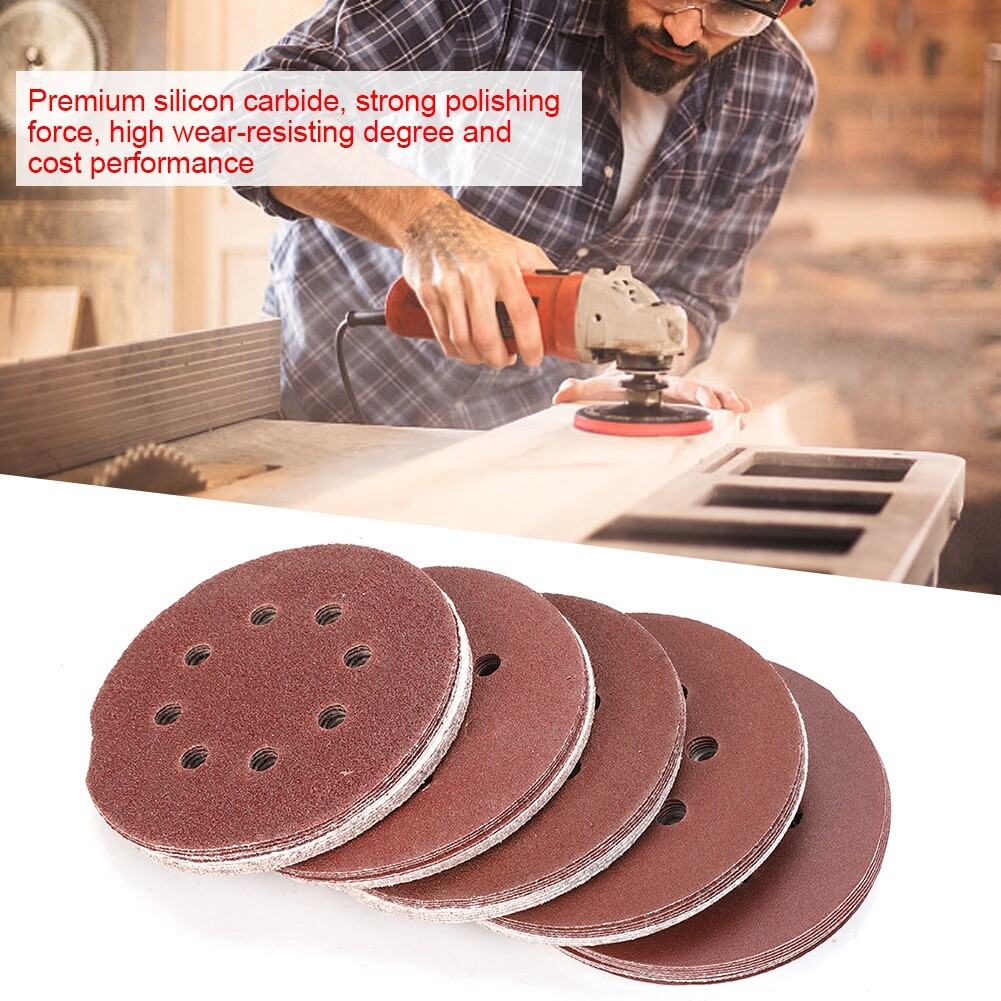 50PCS 125mm Round Shape Sanding Discs 40 60 80 120 240 Grit Sand Papers ...