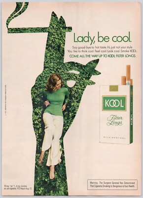 KOOL FILTER LONGS CIGARETTES, PRETTY WOMAN, "LADY BE COOL," PRINT AD c ...