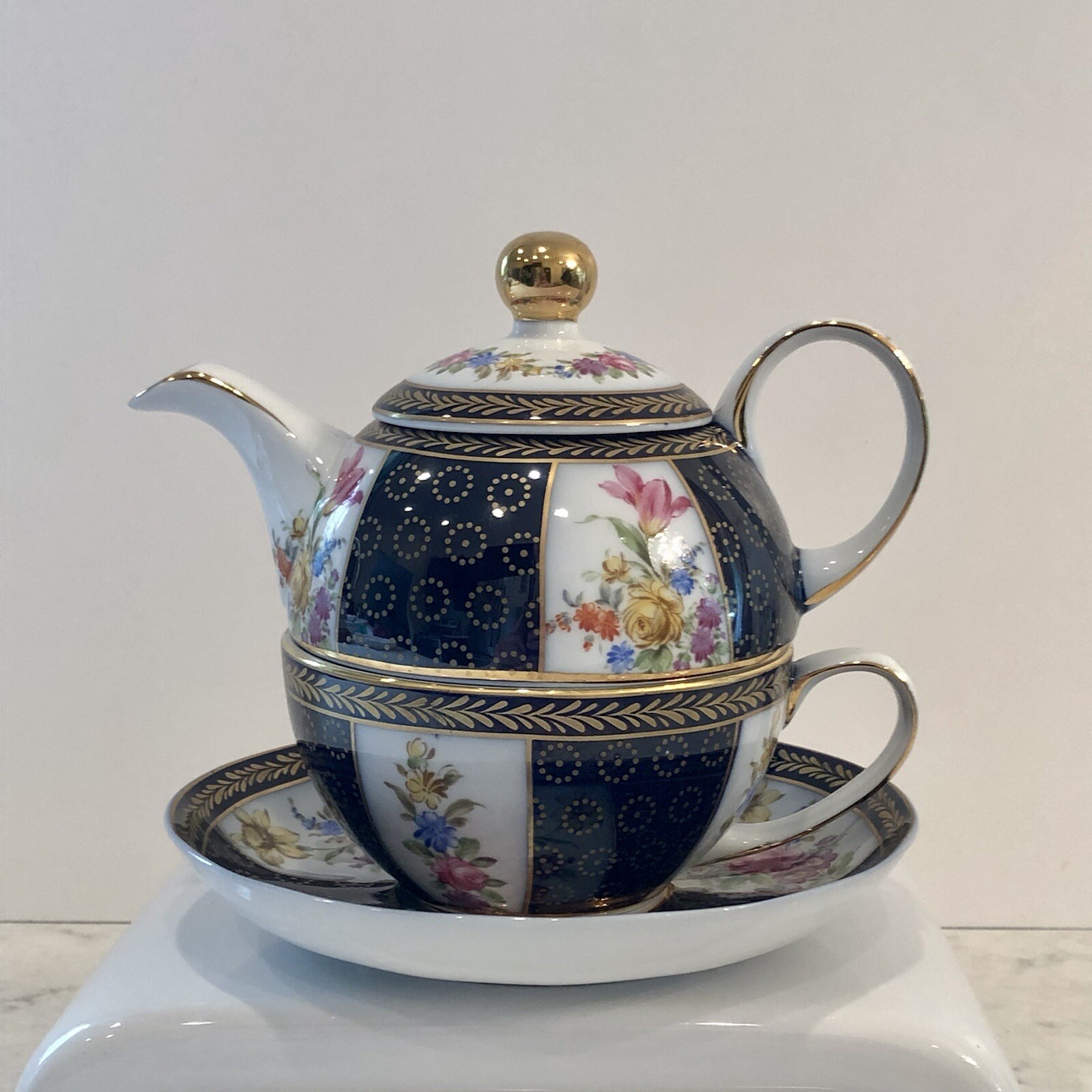 Vintage Lillian Vernon Porcelain Teapot, Teacup and Saucer Hand Painted ...