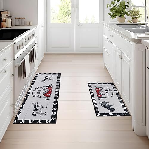 Farmhouse Kitchen Rugs Sets of 2 Non Slip Washable Black and White ...