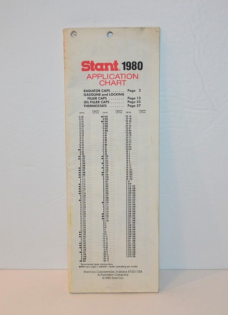 1951-1980 Stant Caps & Thermostats Application Chart.Original Item.40 ...