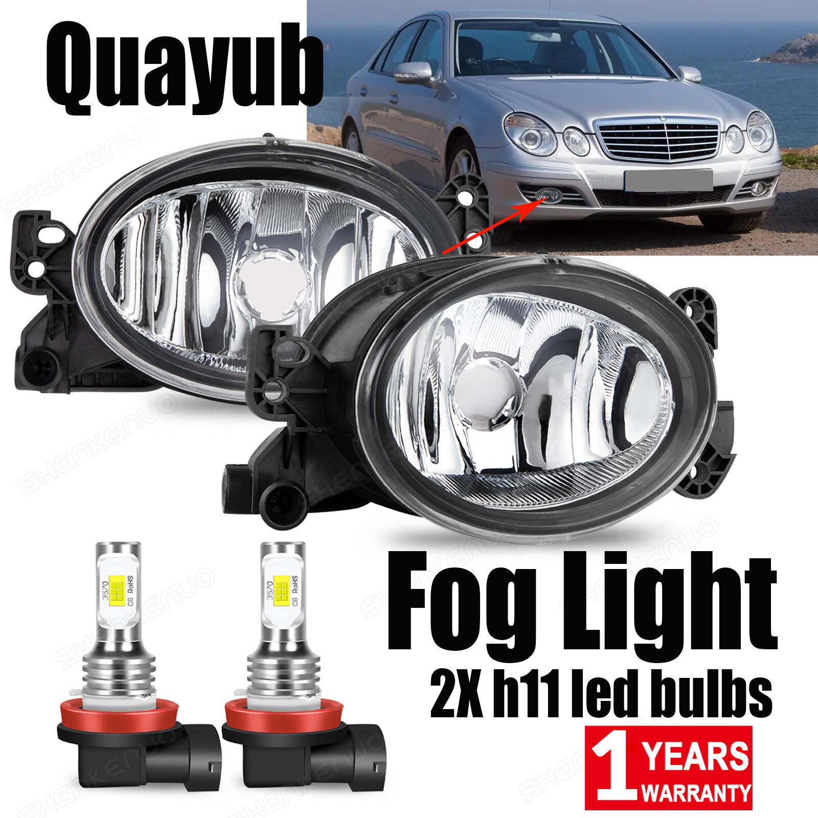 Pair LED Fog Light Lamp w/ Bulbs For Mercedes Benz W211 E320 E350 E550 ...