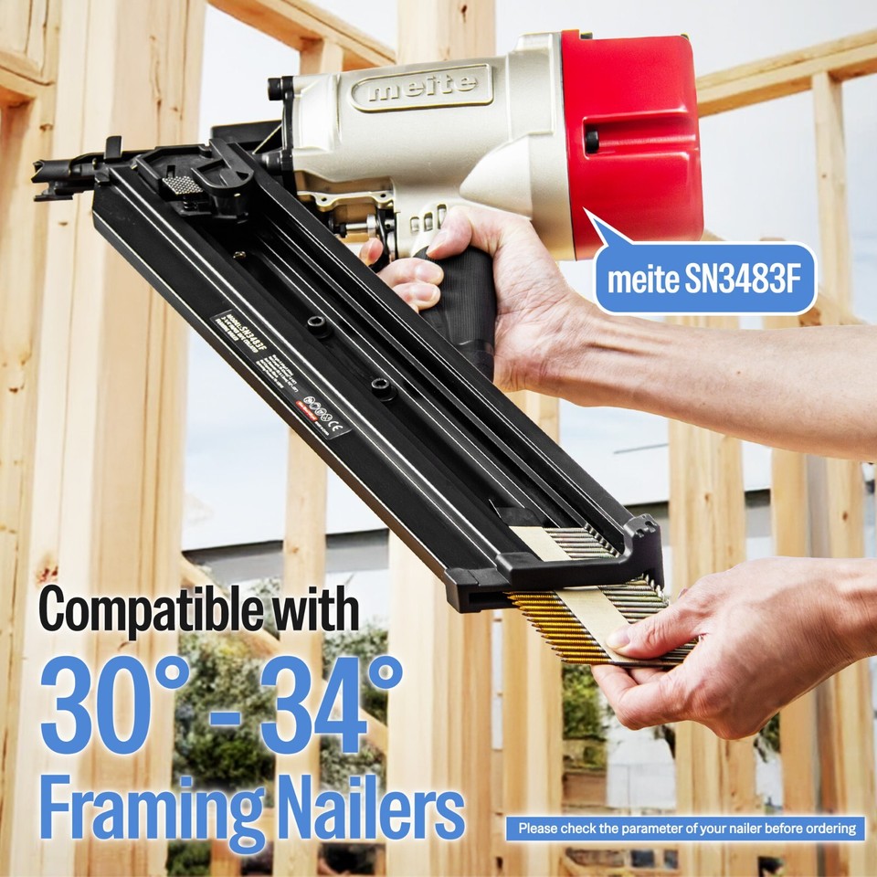 30 Degree 2-3/8" to 3-1/2" Framing Nails Offset Round Head Smooth Shank ...