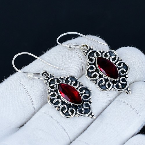 Red Garnet Gemstone Earrings Solid 925 Sterling Silver Jewelry For ...