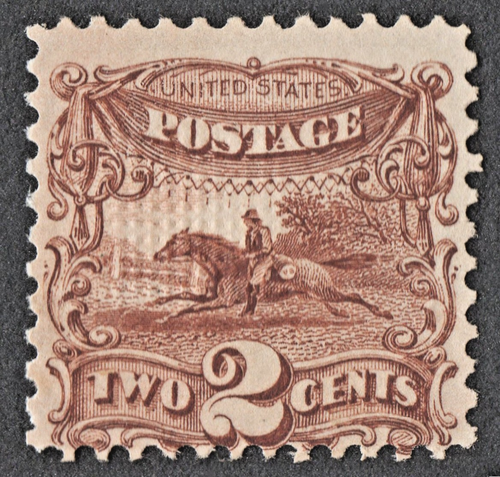 US Sc# 113 *MINT NO GUM { 2c BROWN HORSE & RIDER } BEAUTY 1869 ...