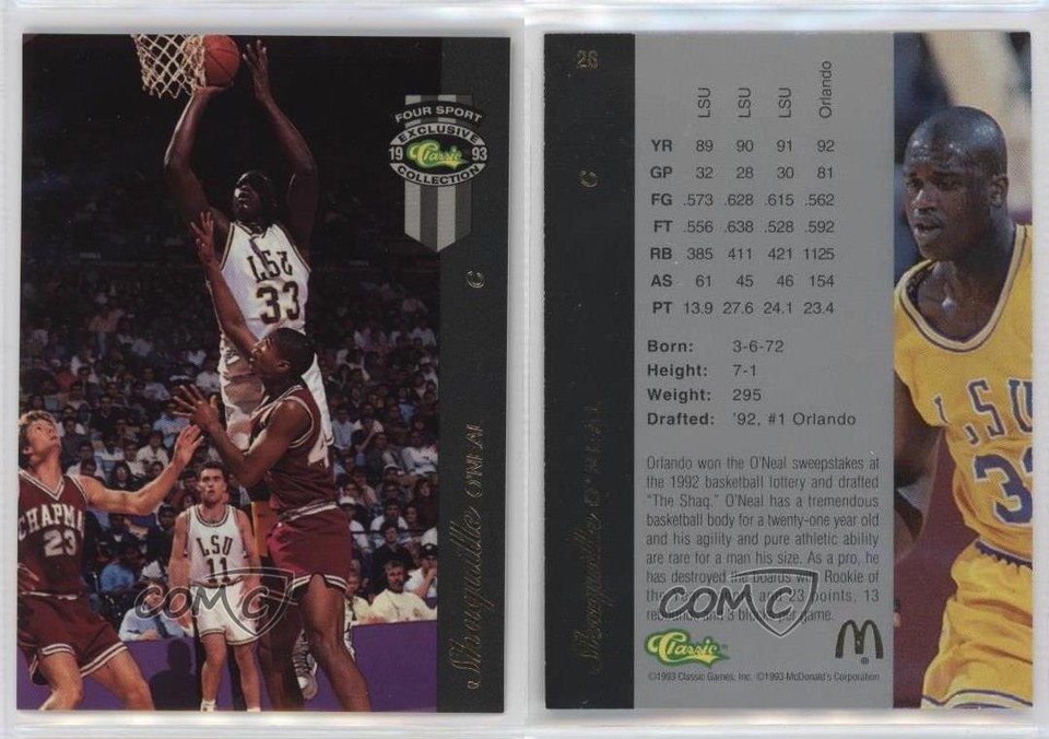1993 Classic Four Sport Collection McDonald's Shaquille O'Neal #28 HOF ...