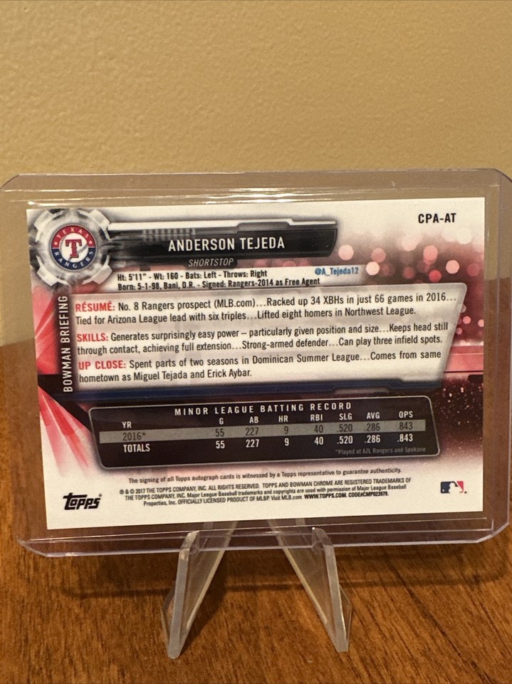 2017 Bowman Chrome Anderson Tejada 1st Bowman Auto #CPA-AT Texas ...