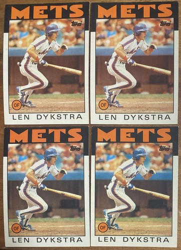 1986 LENNY ‘NAILS’ DYKSTRA 4-CARD ROOKIE LOT * TOPPS * all cards have ...