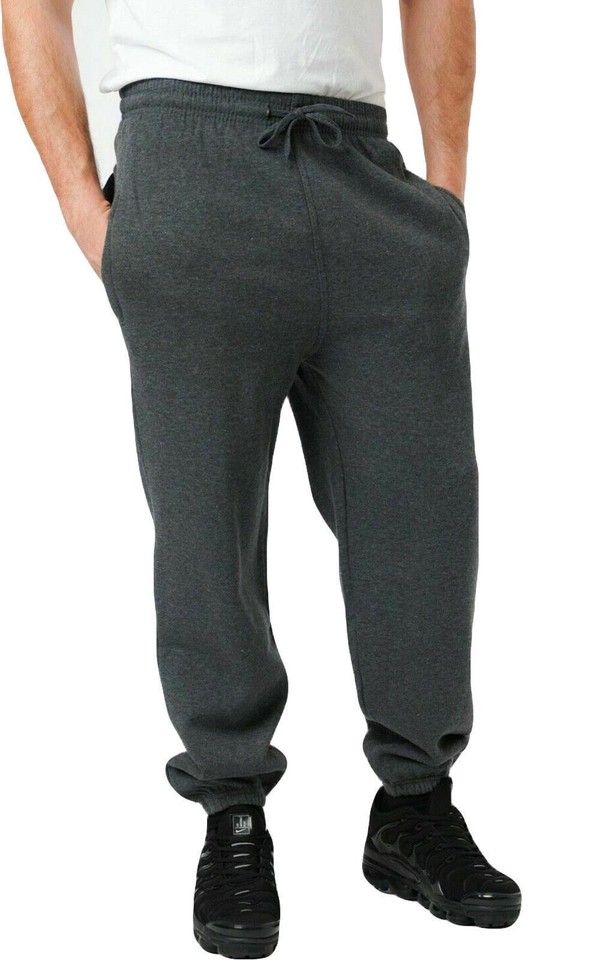 Mens Jogging Bottoms Elasticated Joggers Fleece Plain Zip Pockets ...