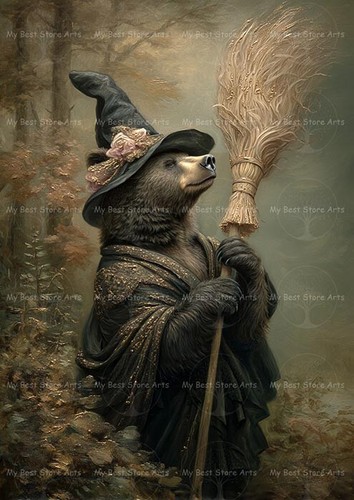 WIZARD BEAR ART PRINT, Witchy Gothic Wall Decor, Animal Fantasy Poster ...