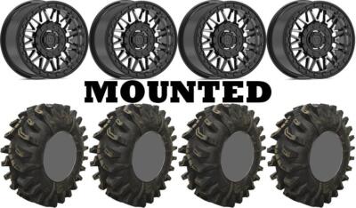 Kit 4 SuperATV Terminator Tires 34x10-15 on Valor V08 Beadlock Machined ...