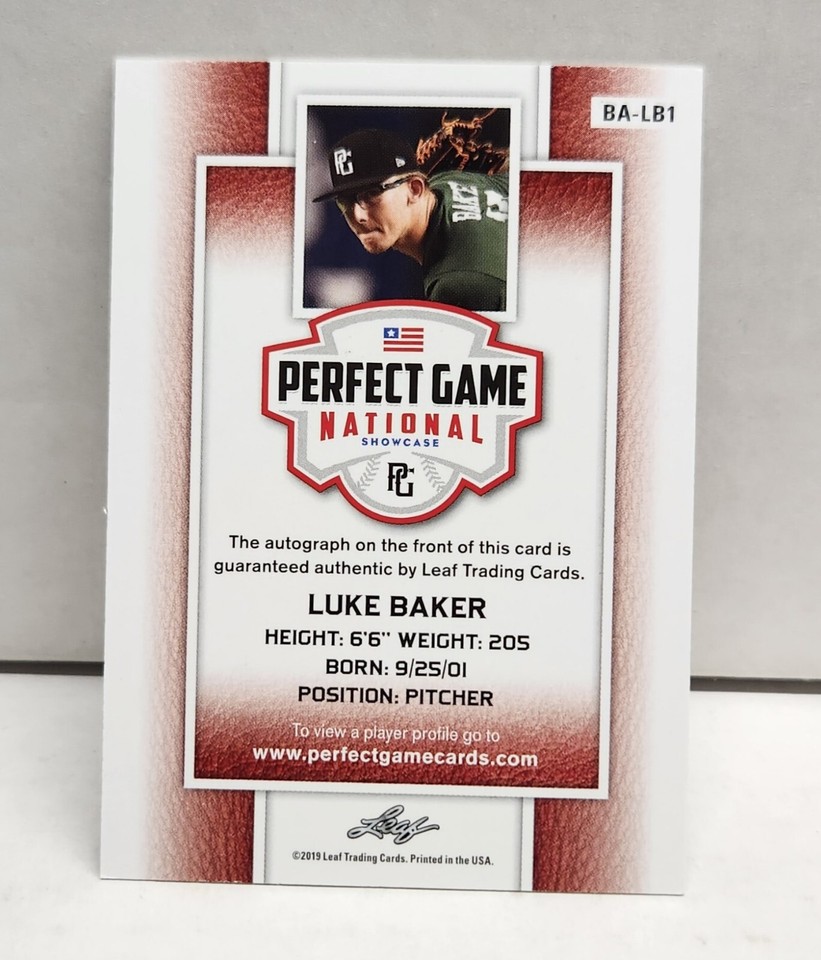 LUKE BAKER 2019 Leaf Perfect Game Autograph ~ AUTO #'d /15 | eBay