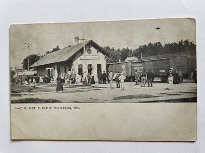 1908 Waterloo Train Depot Chicago Milwaukee St Paul RR Wisconsin WI ...