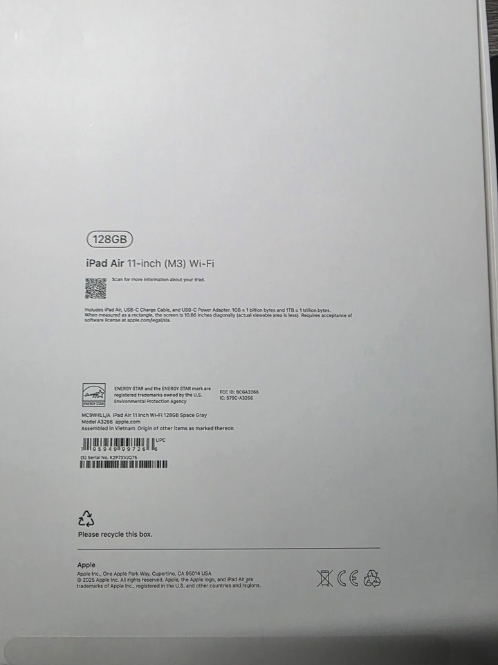 Apple iPad Air 11-inch (M3) A3266 128 GB, Wi-Fi, 11 in - Space Gray | eBay