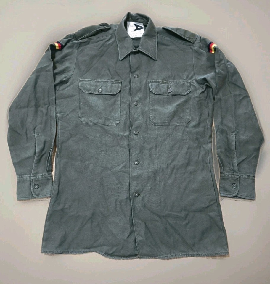 Vintage German Military Field Shirt Men’s Long Sleeve Green Rare Sz 37/ ...