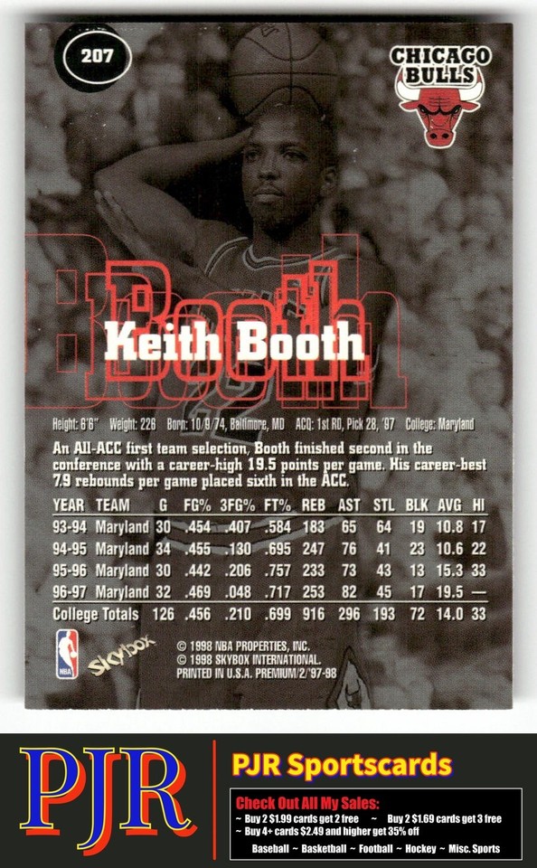 Keith Booth 1997-98 SkyBox Premium #207 Chicago Bulls Rookie | eBay
