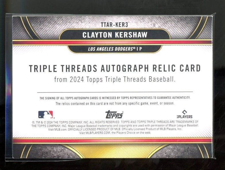 2024 Topps Triple Threads CLAYTON KERSHAW 2014 NL MVP Game Used Patch ...