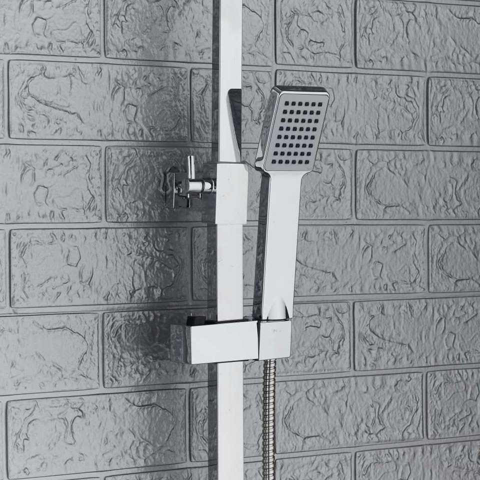 Large Waterfall Chrome Square Dual Shower Head Riser Rail Luxury ...
