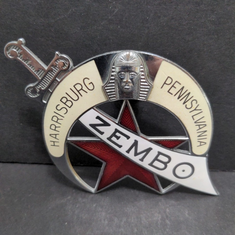 Vintage Enameled Shriners Masonic Zembo Emblem Harrisburg PA Chrome Car ...