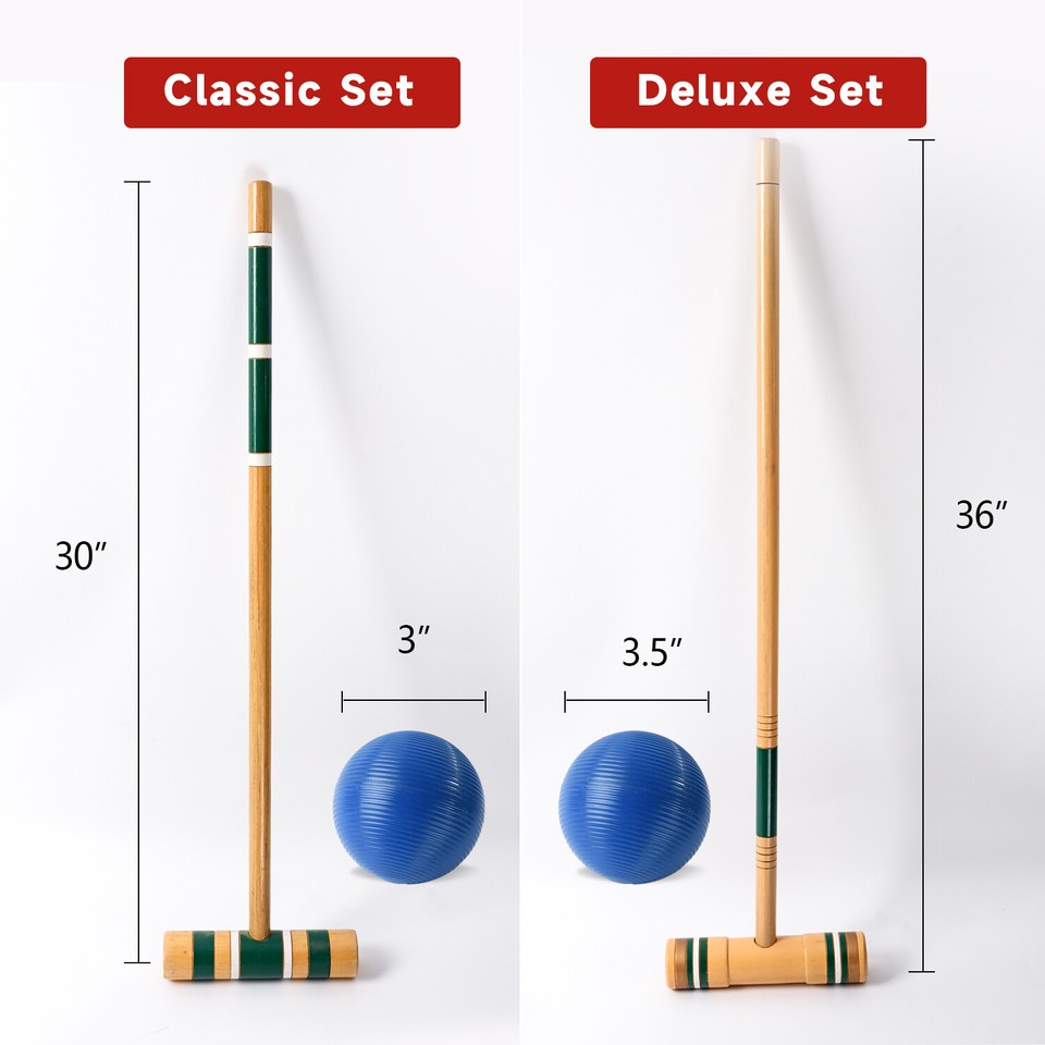 6-Player Complete Croquet Set w/Case. Back Yard Lawn Game. 30" or 36 ...