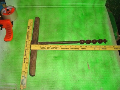 Antique hand auger 7/8” T Wood Handle farm Barn Beam Bore Bit Drill ...