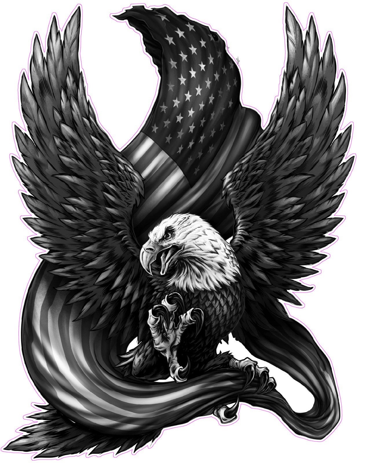 American bald Eagle American flag Black & White Decal X Large 20" | eBay