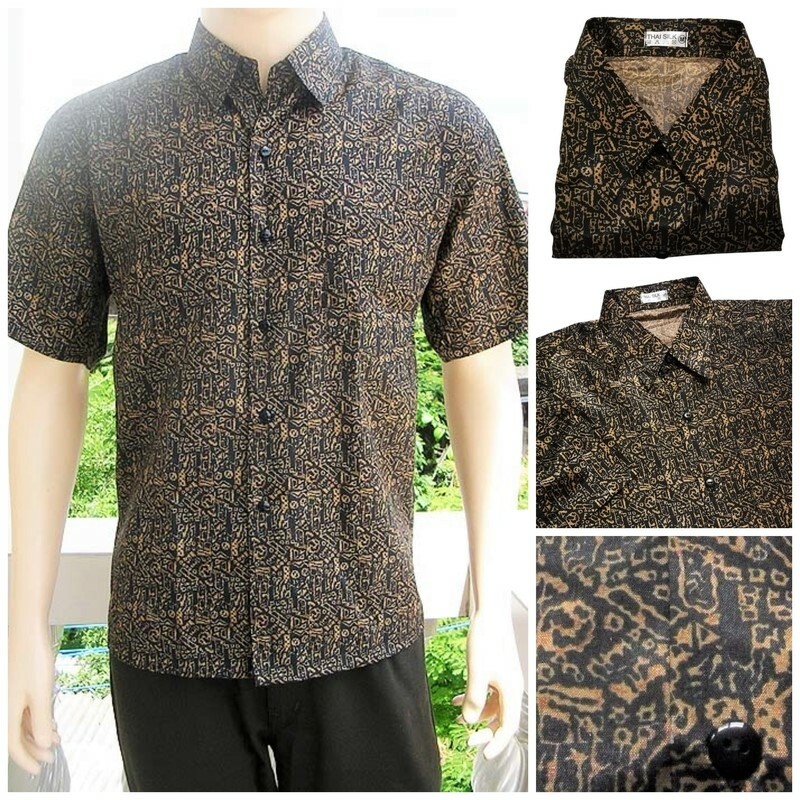 Mens Patterned Shirt Thai Silk Long / Short Sleeve Black Leopard Print ...