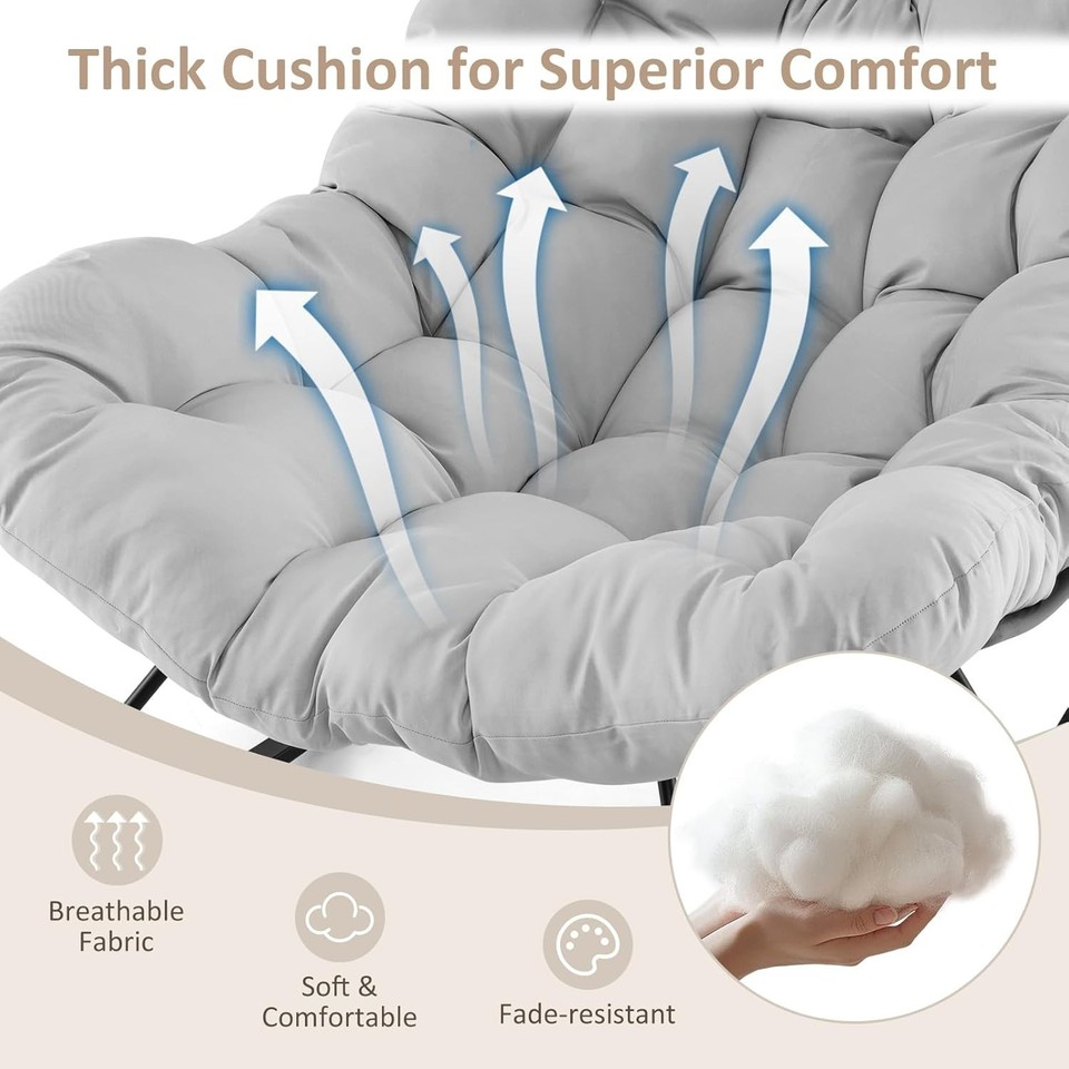 Outdoor Rocking Chair, Oversized Patio Wicker Egg Chair with Thick and ...