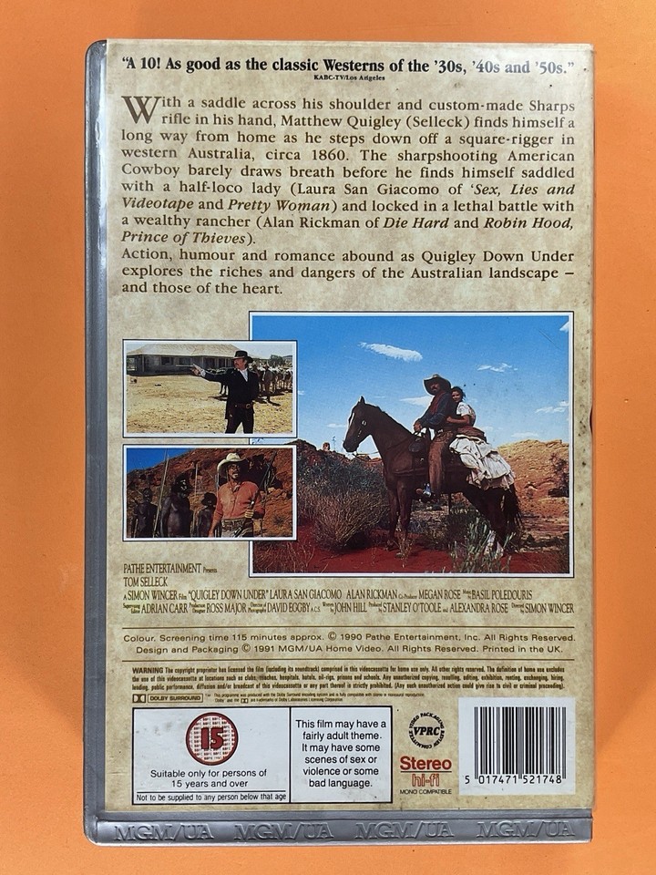 Quigley Down Under (VHS) 1990 Big Box, Tom Selleck, Alan Rickman Movie ...