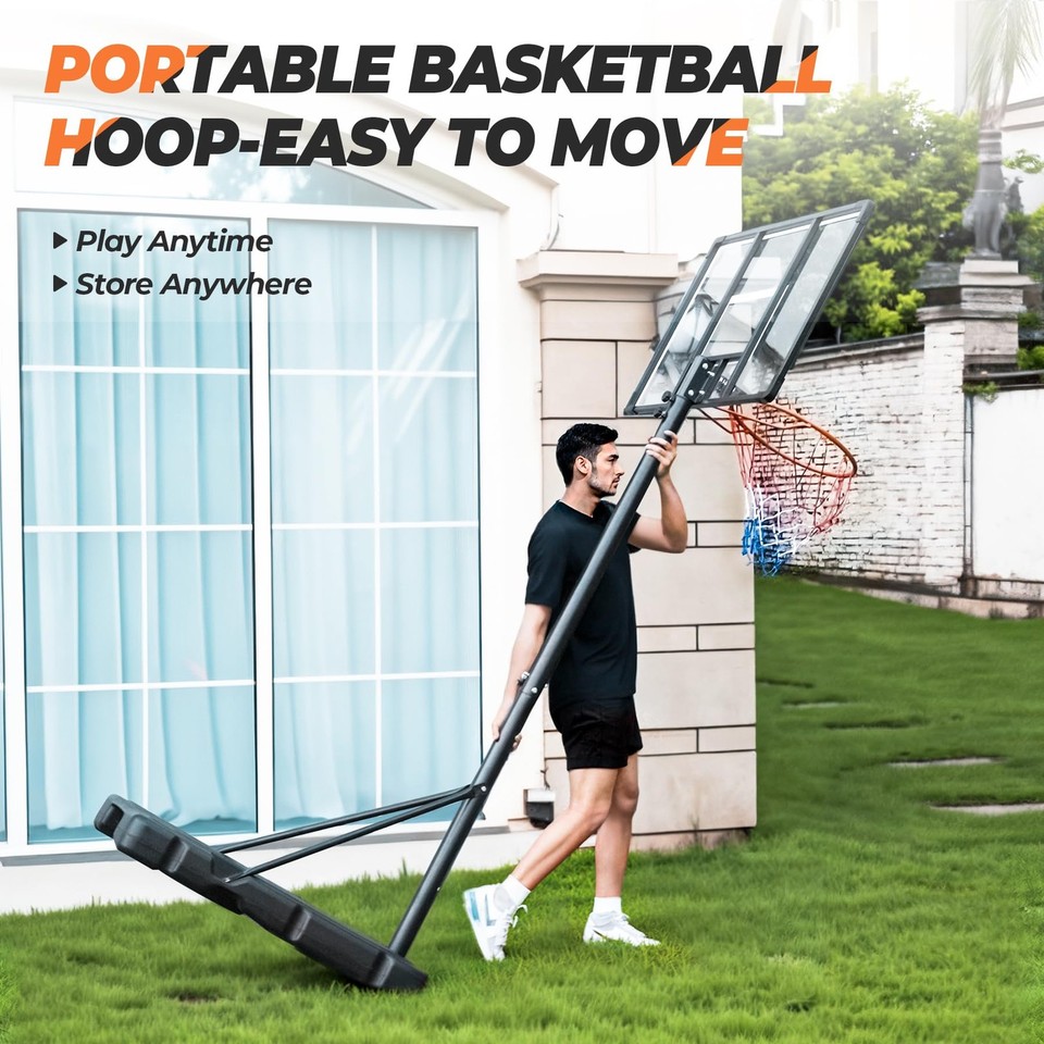 Portable Basketball Hoop, 10FT Adjustable Height, Outdoor Basketball ...