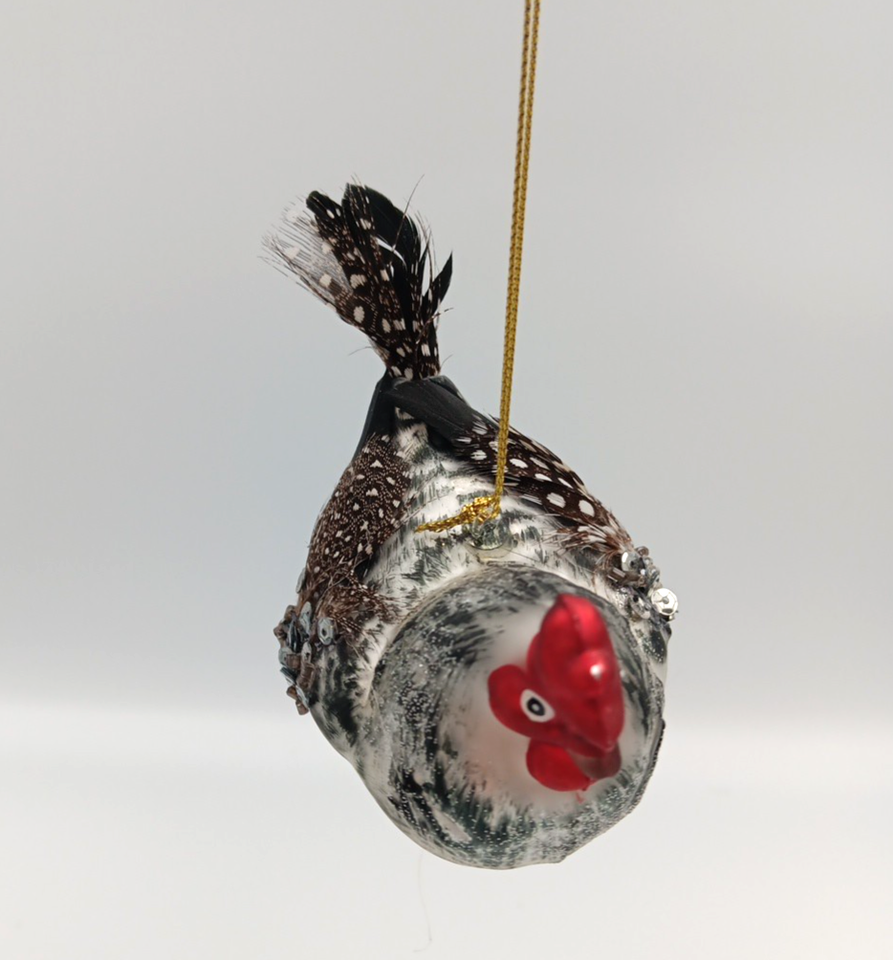 Blown Glass Rooster Bird Feather Embellished Sequin Beads Christmas ...