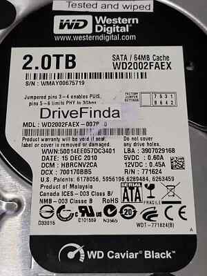Western Digital WD2002FAEX -007B0 WMAY HBRCNV2CA 2060-771624 -003 REV A ...