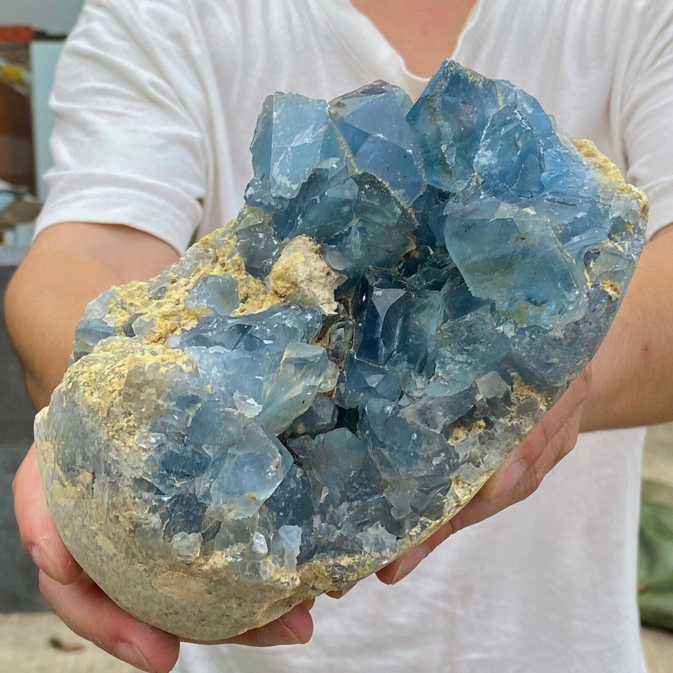 5.59LB Large Natural Beautiful Blue Celestite Crystal Geode Cave ...