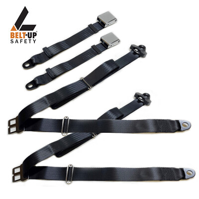 3 point Lap & Diagonal Seatbelt for Classic Car Set- BLACK (2 OFF ...