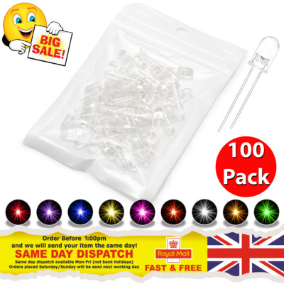 100 X 5mm Ultra Bright LEDs White/Red/Green/Blue Lamp Emitting Diode ...