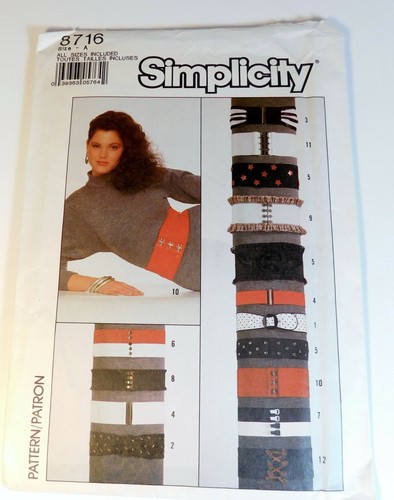 1988 Simplicity Pattern 8716 12 Wide Stretch Belts Cut Size A (S, M, L ...