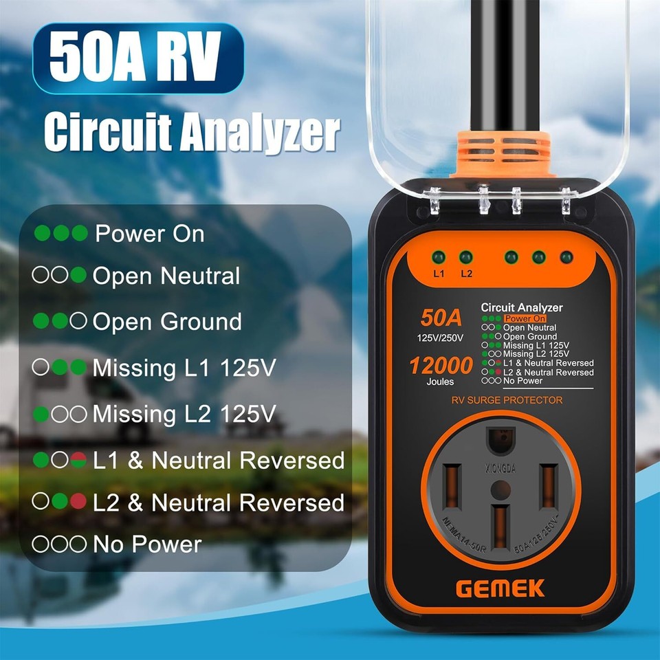 RV Surge Protector 50 Amp Waterproof, 12000 Joules Upgraded RV Power ...