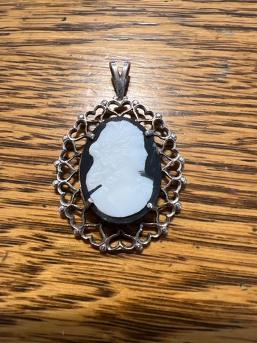 Vintage Black CAMEO STERLING SILVER NECKLACE PENDANT | eBay